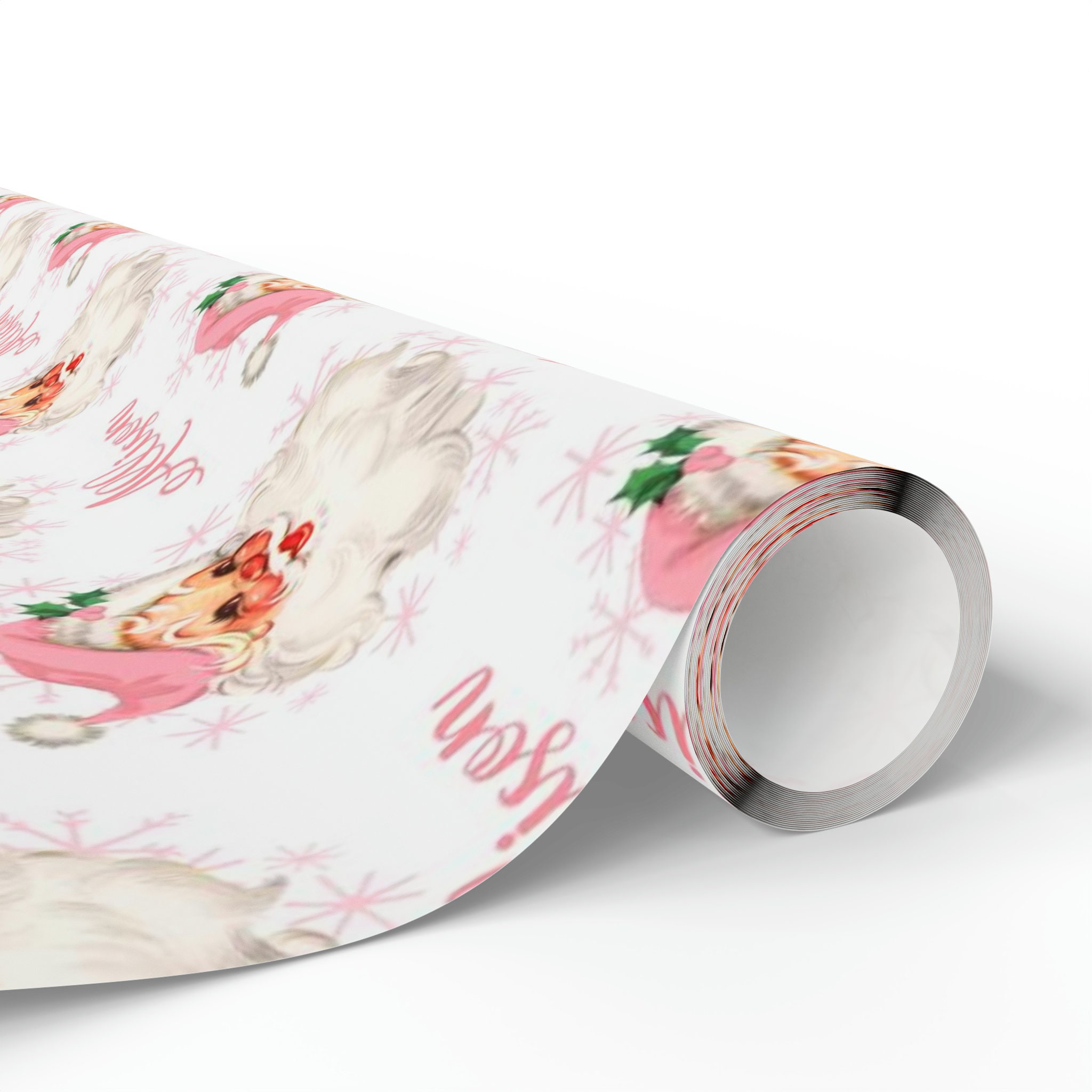 Pink Santa Christmas Wrapping Paper, Wrapping Paper Girl, Christmas ...
