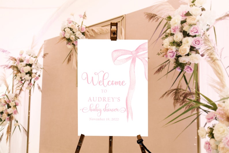 Pink Bow Baby Shower Welcome Sign Pink Baby Shower Sign Girl - Etsy