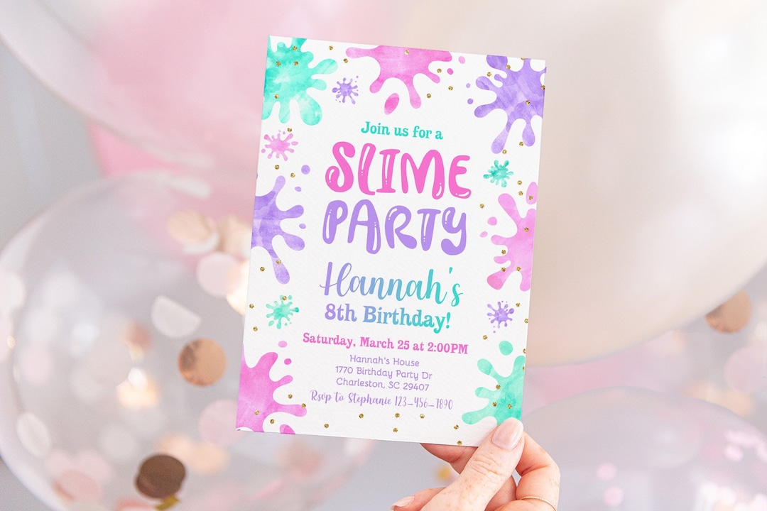 Slime Invitation, Slime Birthday Invitation Girl, Editable Slime ...