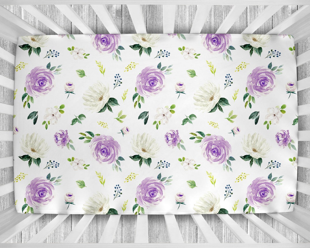 Purple Floral Crib Sheet, Purple Crib Sheets, Baby Girl Crib Sheets ...