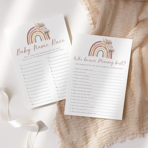 Rainbow Baby Shower Game Bundle, Boho Baby Shower Bundle, Baby Shower ...