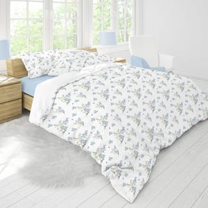 Blue Floral Bedding Set, Blue Flower Duvet Cover Queen, Blue Bedding ...