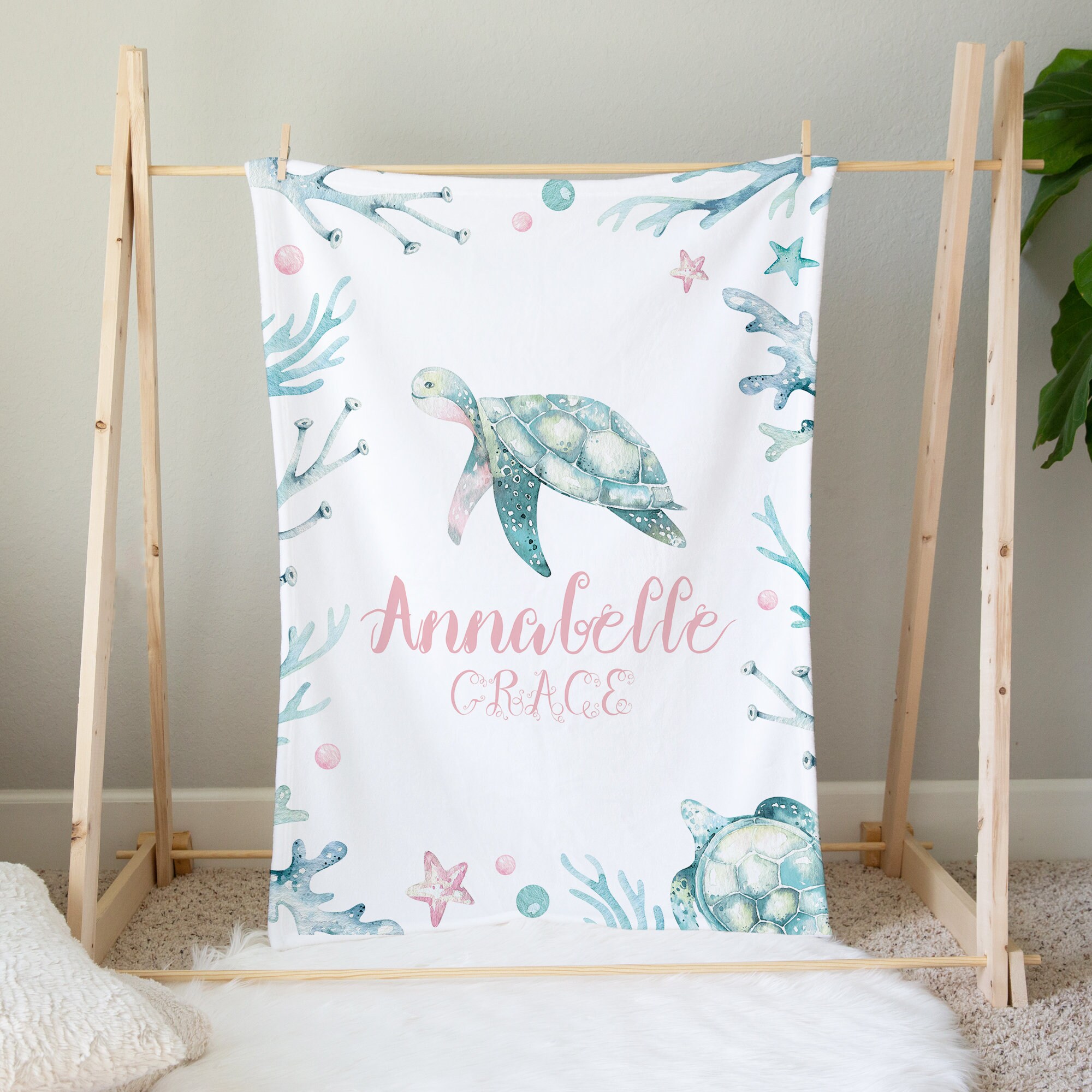 Personalized Sea Turtle Baby Blanket Baby Name Blanket - Etsy