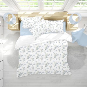 Blue Floral Bedding Set, Blue Flower Duvet Cover Queen, Blue Bedding ...