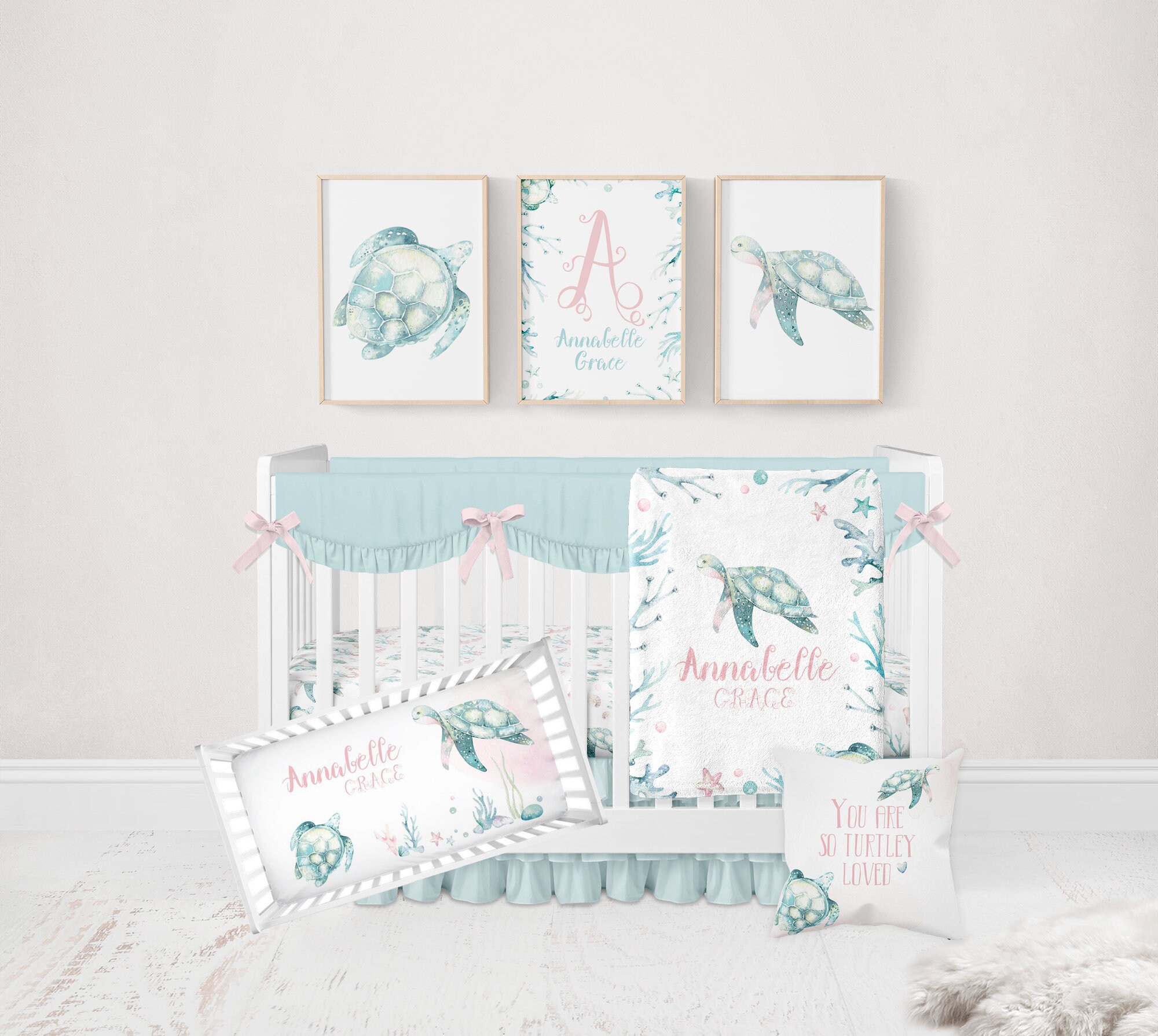 Sea Turtle Nursery Prints Personalized Nursery Wall Art Set | Etsy