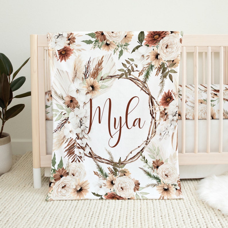Boho Crib Bedding Set, Baby Girl Crib Bedding Set, Boho Floral Girl ...