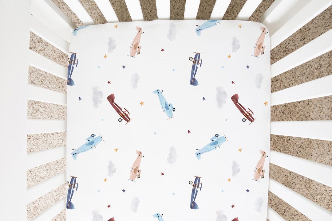 Airplane Crib Sheets Boy, Baby Boy Bedding, Vintage Airplane Crib ...