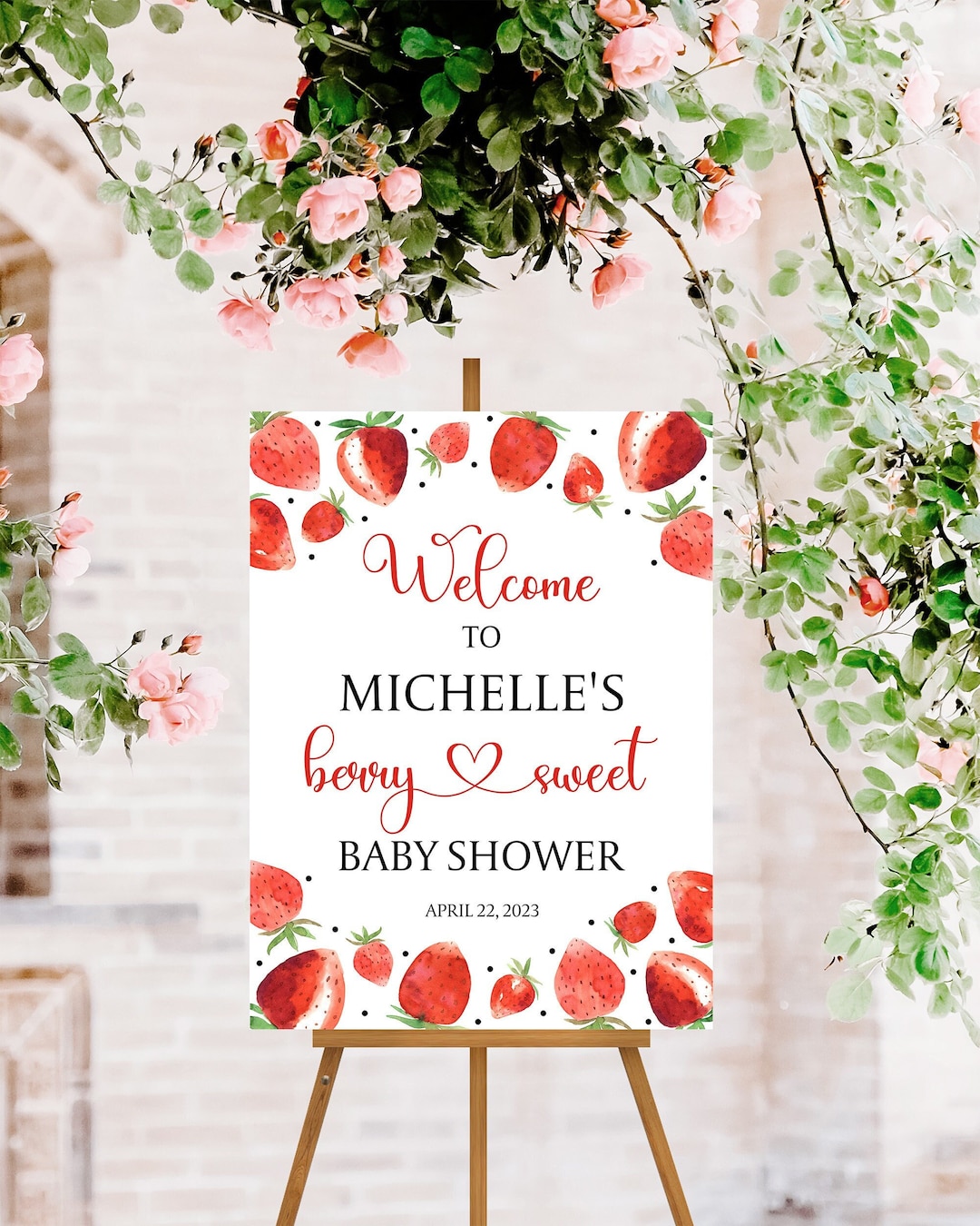 Strawberry Baby Shower Welcome Sign, Girl Baby Shower Sign, Berry Sweet ...