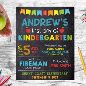 Chalkboard Back to School Sign, Editable First Day of School Chalkboard ...