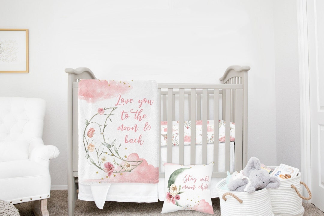 MINI Crib Bedding Set, Moon Crib Bedding, Girl Mini Crib Set, Baby Girl ...