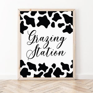 Grazing Station Sign, Cow Baby Shower Sign Printable, Cow Print Party ...