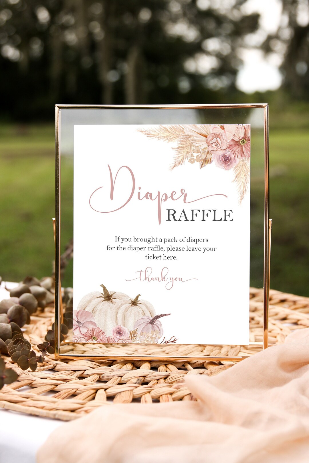 Printable Diaper Raffle Sign, Little Pumpkin Baby Shower Sign Girl ...