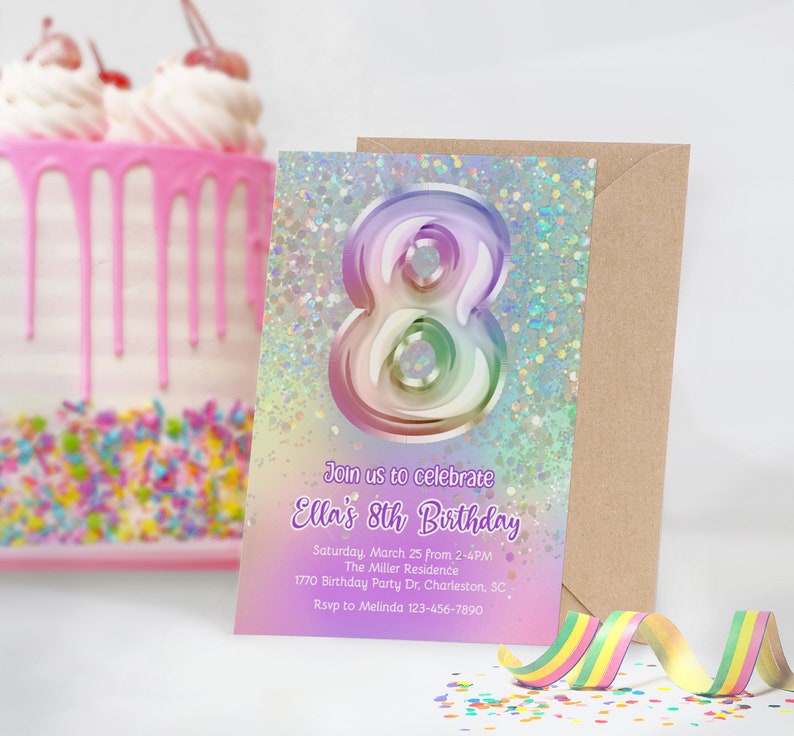Editable 8th Birthday Invitation Girl Eighth Birthday Invite - Etsy