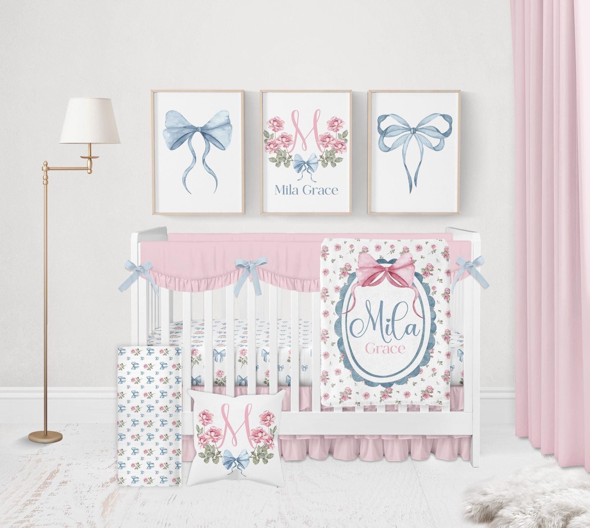 Baby Girl Crib Bedding Set, Pink Floral Crib Bedding, Coquette Baby ...