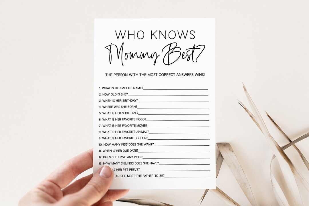 Who Knows Mommy Best Baby Shower Game, How Well Do You Know, Minimalist ...