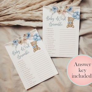 Bear Baby Word Scramble Game, Boho We Can Bearly Wait Baby Shower Word ...