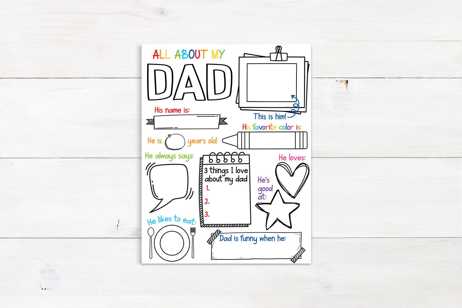 All About My Dad Printable, Fathers Day Gift From Kids, Fathers Day ...
