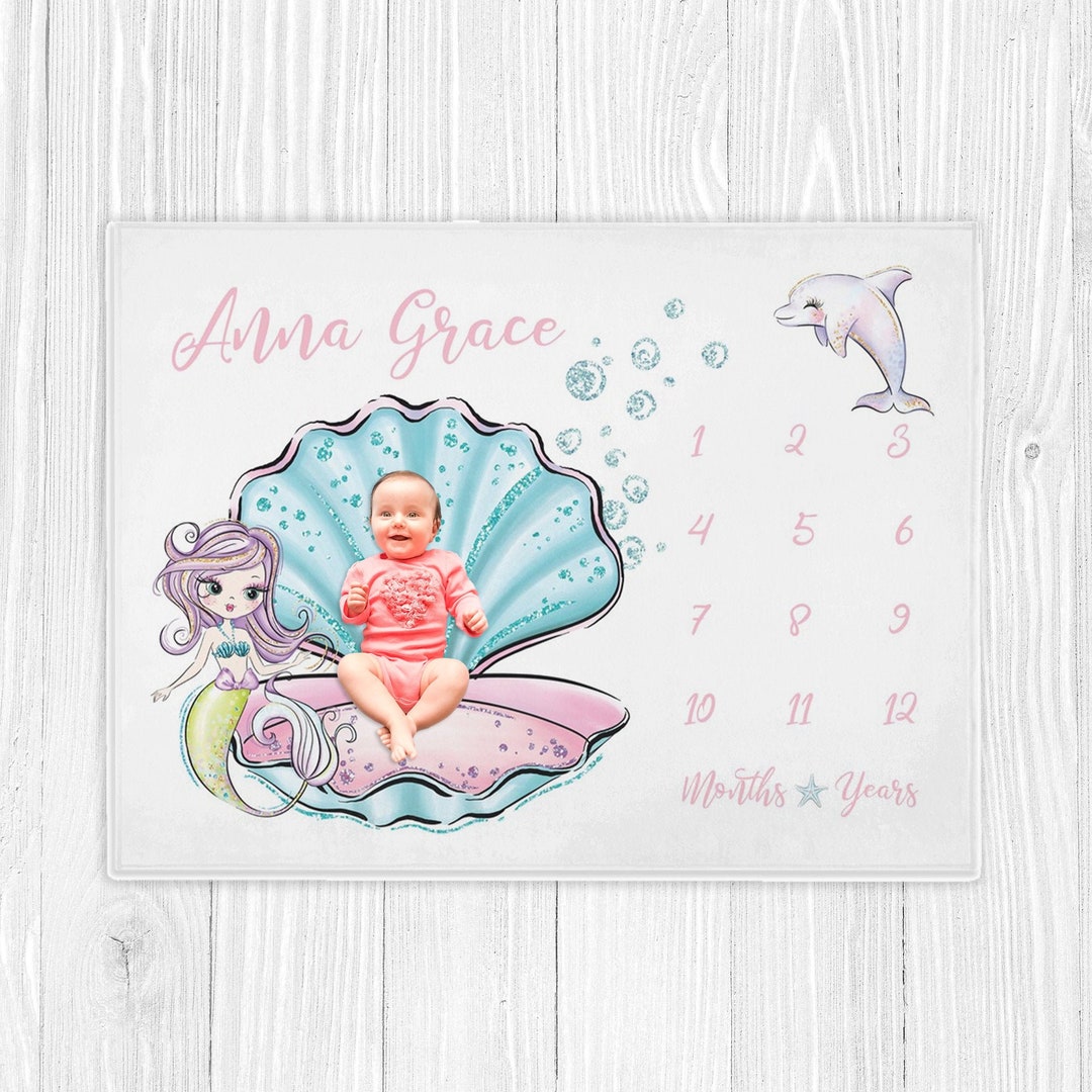 Mermaid Milestone Blanket, Personalized Baby Girl Milestone Blanket ...