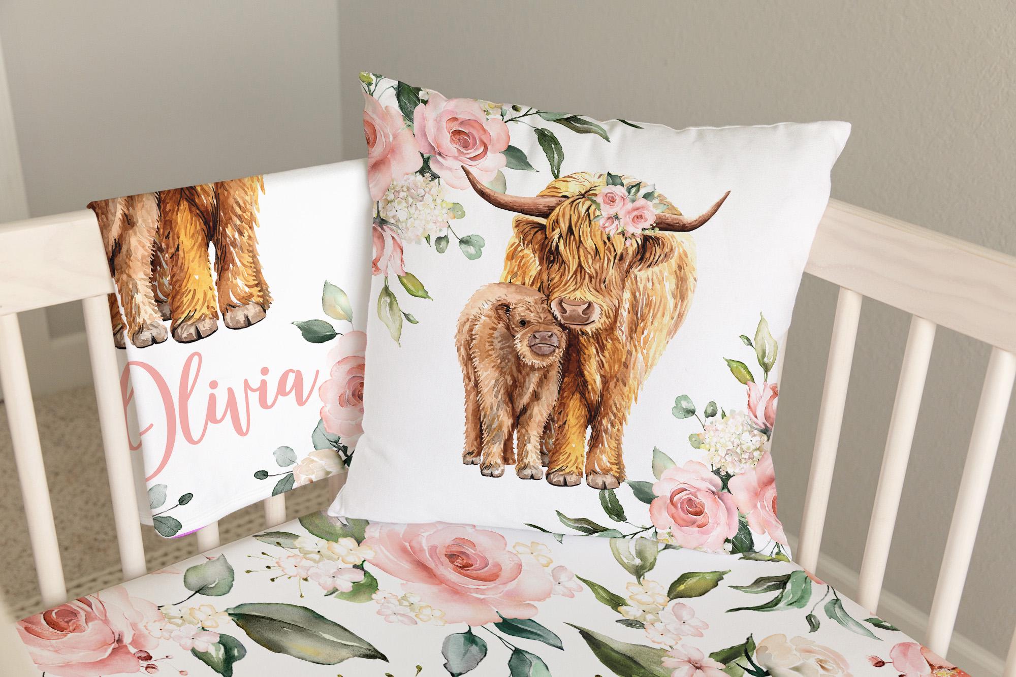 Baby Girl Crib Bedding Set, Highland Cow Crib Bedding Girl, Highland ...