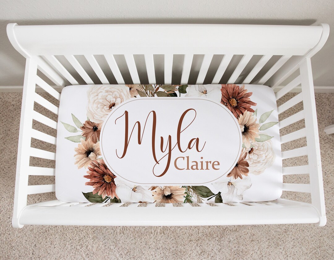 Personalized Crib Sheets Girl, Boho Floral Crib Sheets, Baby Girl Crib ...