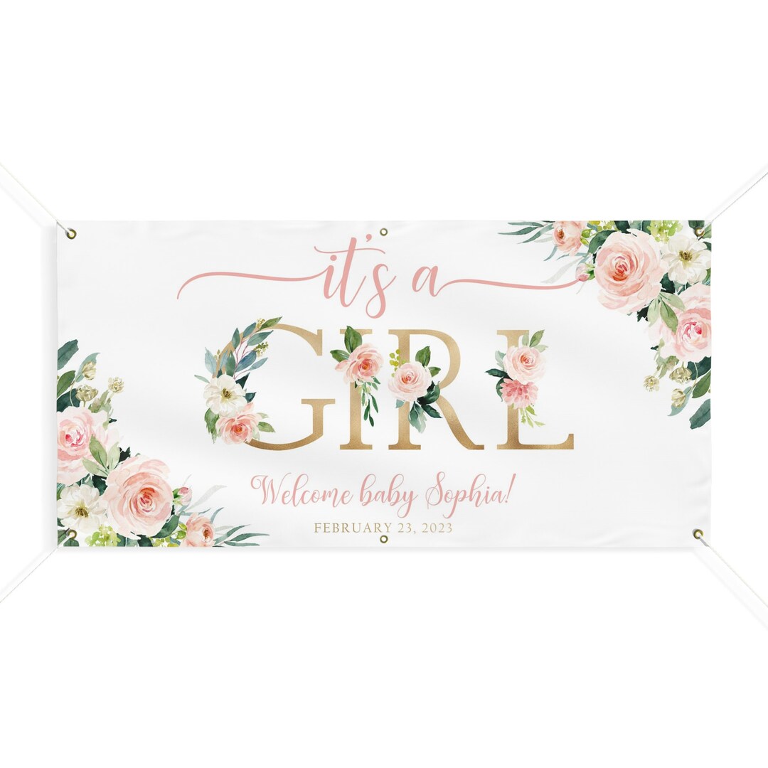 Baby Shower Banner Girl, Blush Floral Baby Shower Decorations Girl, It ...