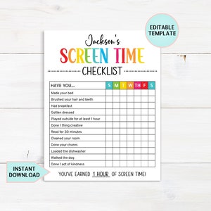 Summer Screen Time Checklist Editable, Screen Time Rules for Kids ...