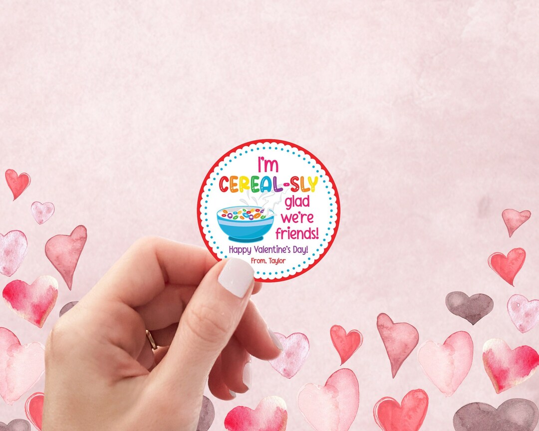 Cereal Valentine Sticker, Class Valentine Stickers, Personalized Kids ...