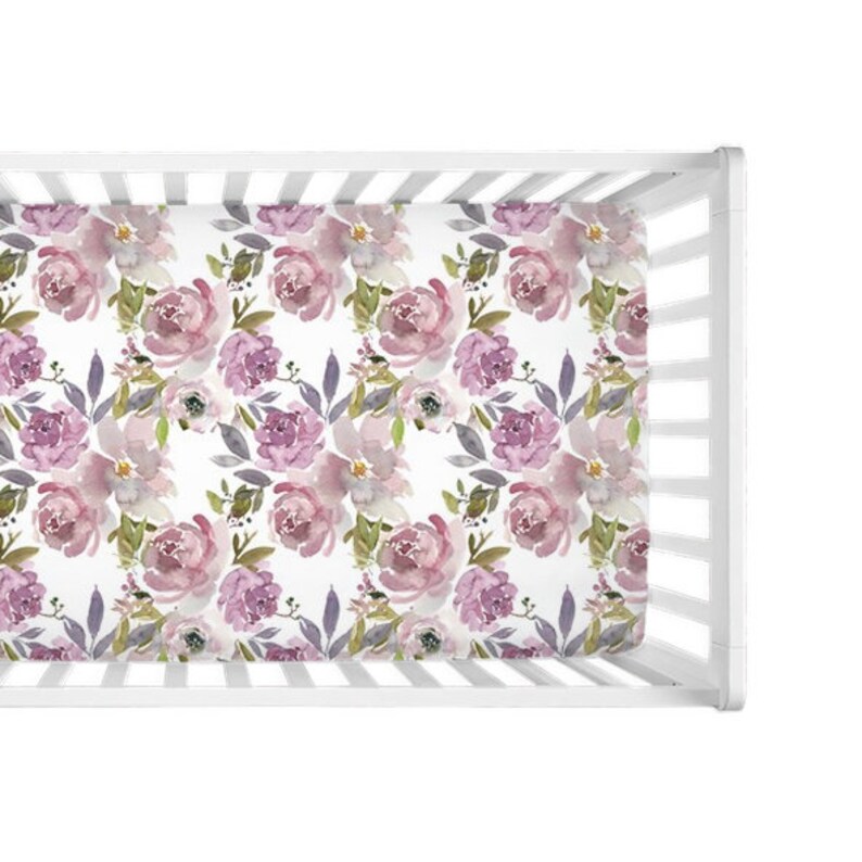 Purple Floral Crib Sheet, Purple Crib Sheets, Floral Nursery ...