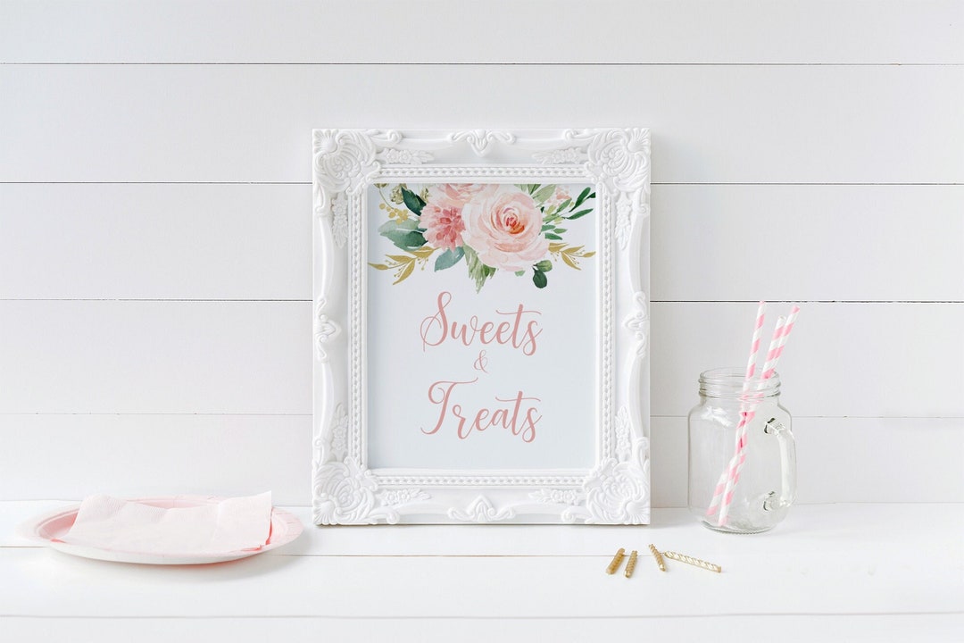 Sweets & Treats Sign, Blush Pink Floral Baby Shower Sign, Floral ...