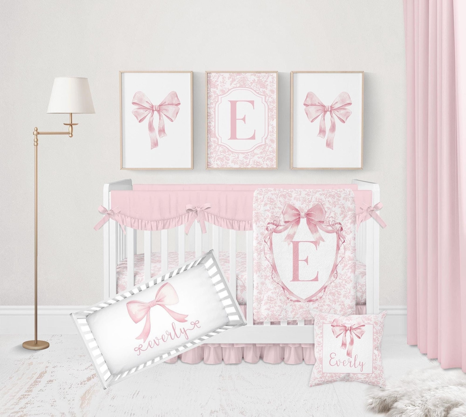 Pink Bow Crib Bedding Set Girl, Baby Girl Bedding Crib Sets, Coquette ...