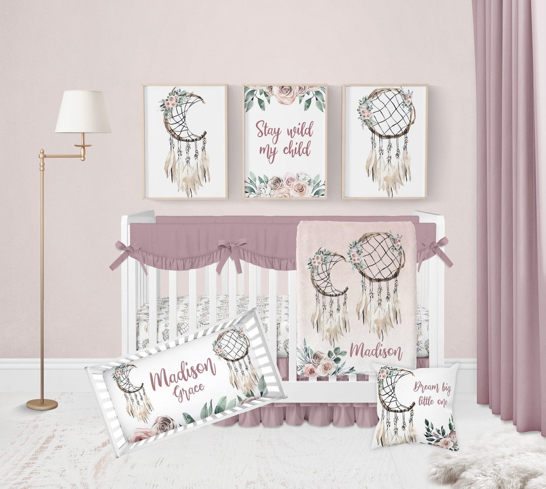 Boho Crib Bedding Set, Girl Crib Bedding, Dreamcatcher Crib Set, Dream ...