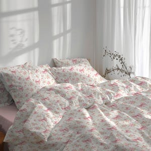 Pink Floral Coquette Bedding Set, Pink Duvet Cover Set, Pink Bow ...