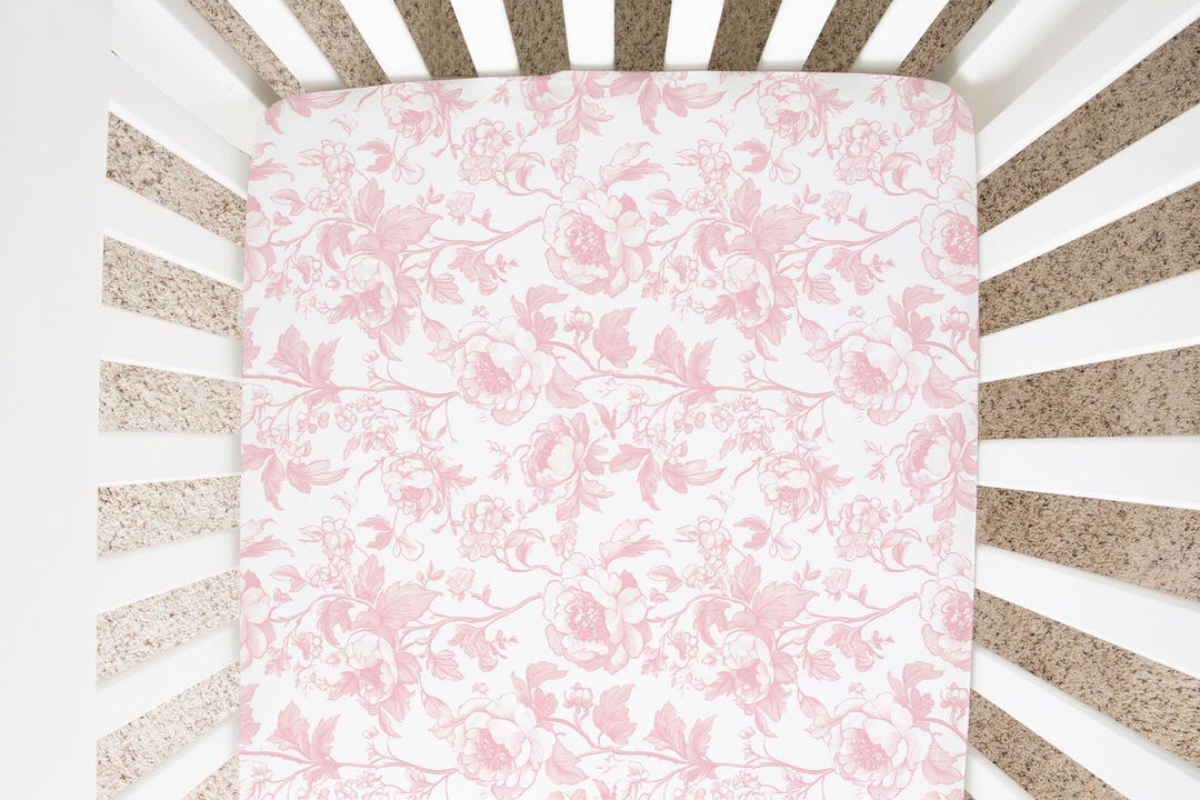 Pink Toile Crib Sheet, Pink Crib Sheets Girl, Chinoiserie Crib Sheet ...
