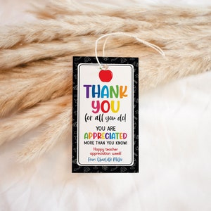 Thank You Gift Tags Printable, Editable Teacher Appreciation Tags ...