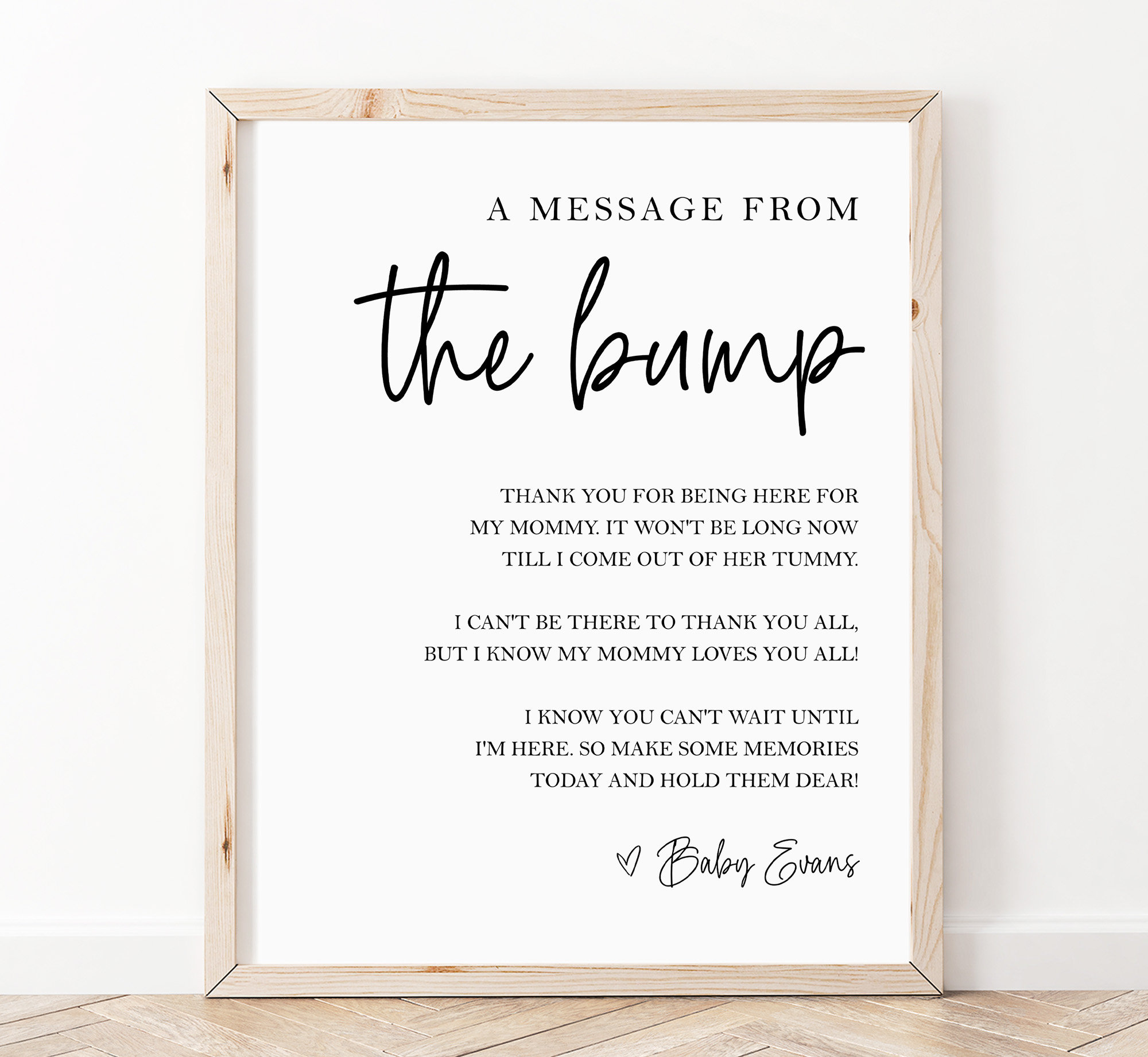 Message From the Bump Sign, Editable Minimalist Baby Shower Sign ...