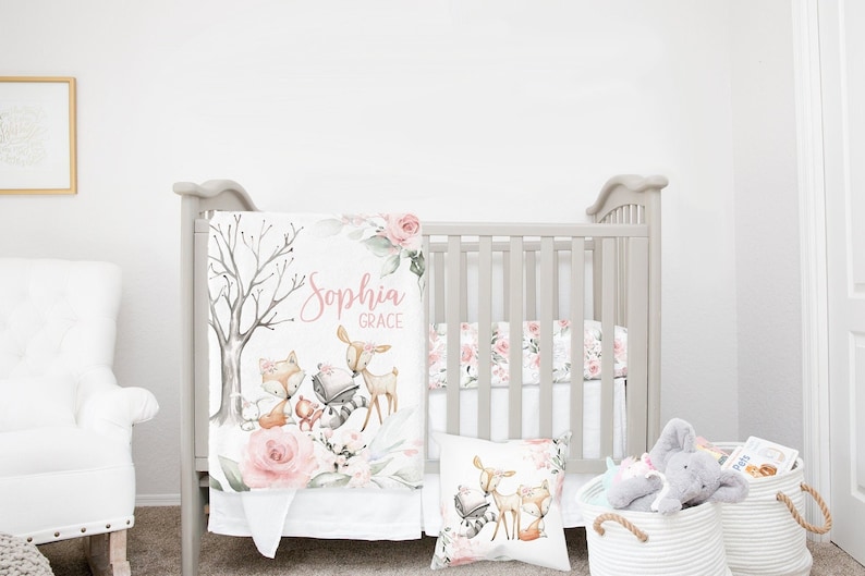MINI Crib Bedding Set Baby Girl Woodland Crib Bedding Set - Etsy
