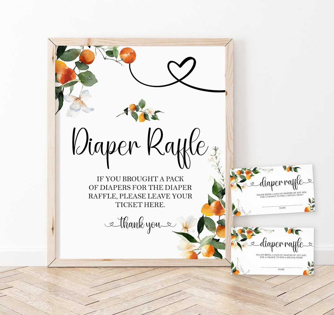 Orange Citrus Diaper Raffle Ticket and Sign, Little Cutie Baby Shower ...