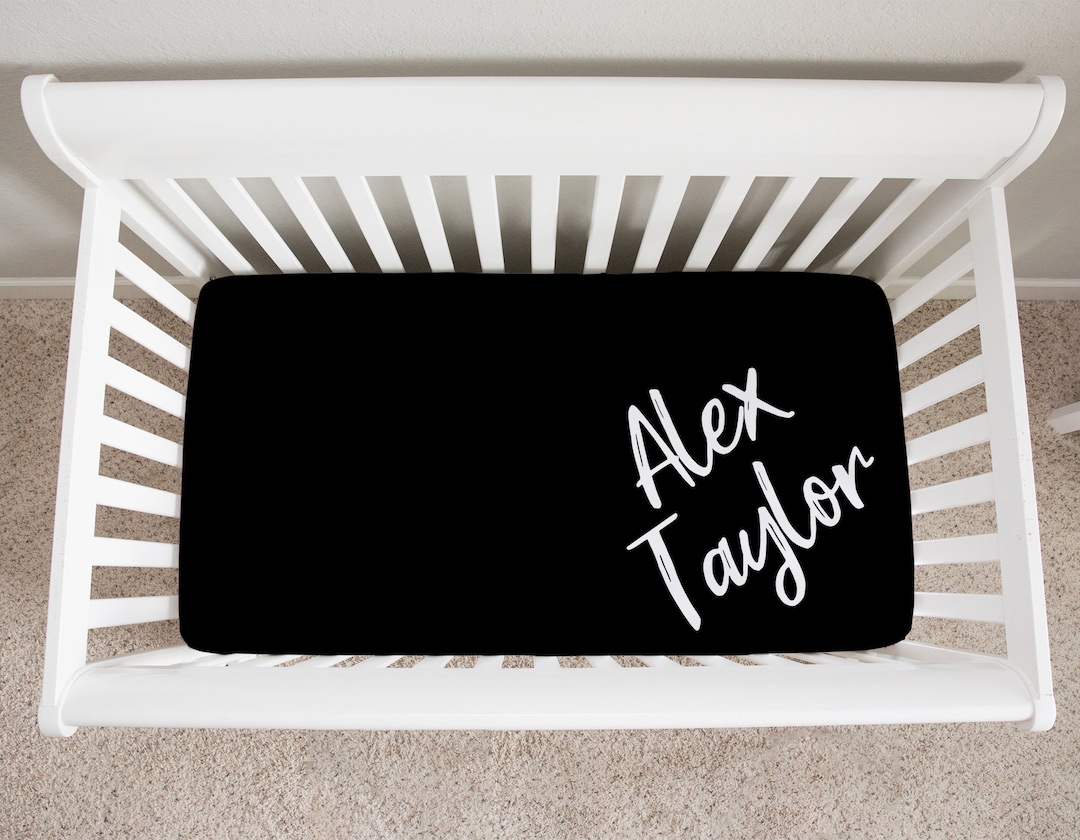 Personalized Black and White Crib Sheet, Black and White Crib Bedding ...