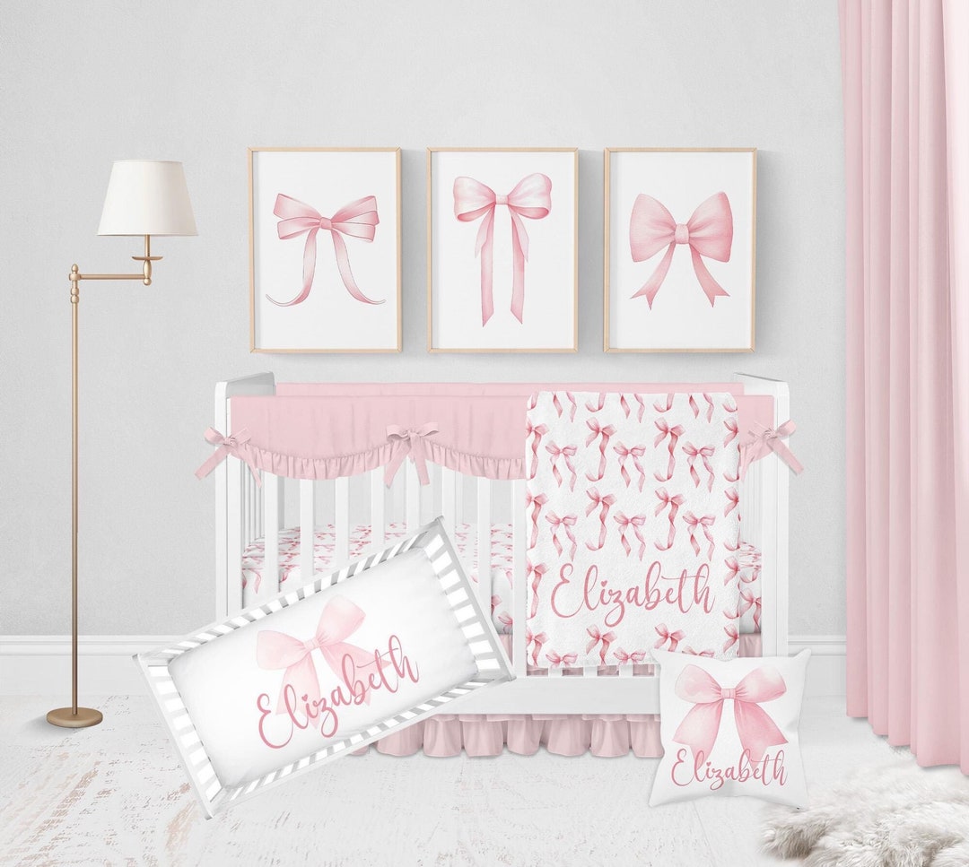 Pink Bow Crib Bedding Set Girl, Baby Girl Crib Bedding, Baby Bedding ...