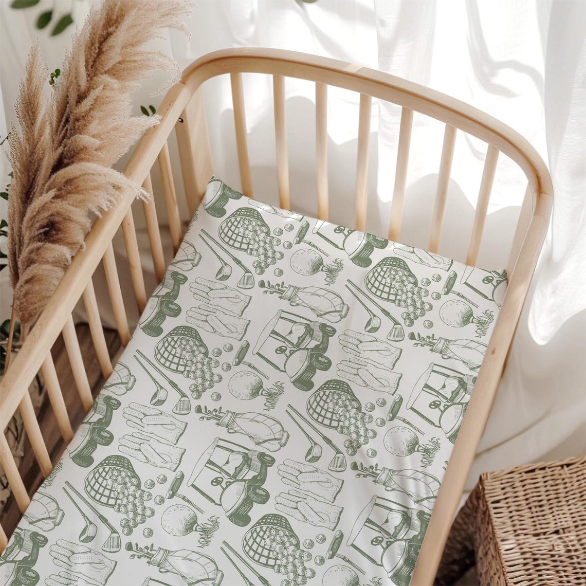 Golf Crib Sheets Boy, Mini Crib Sheet, Sage Green Baby Boy Bedding ...