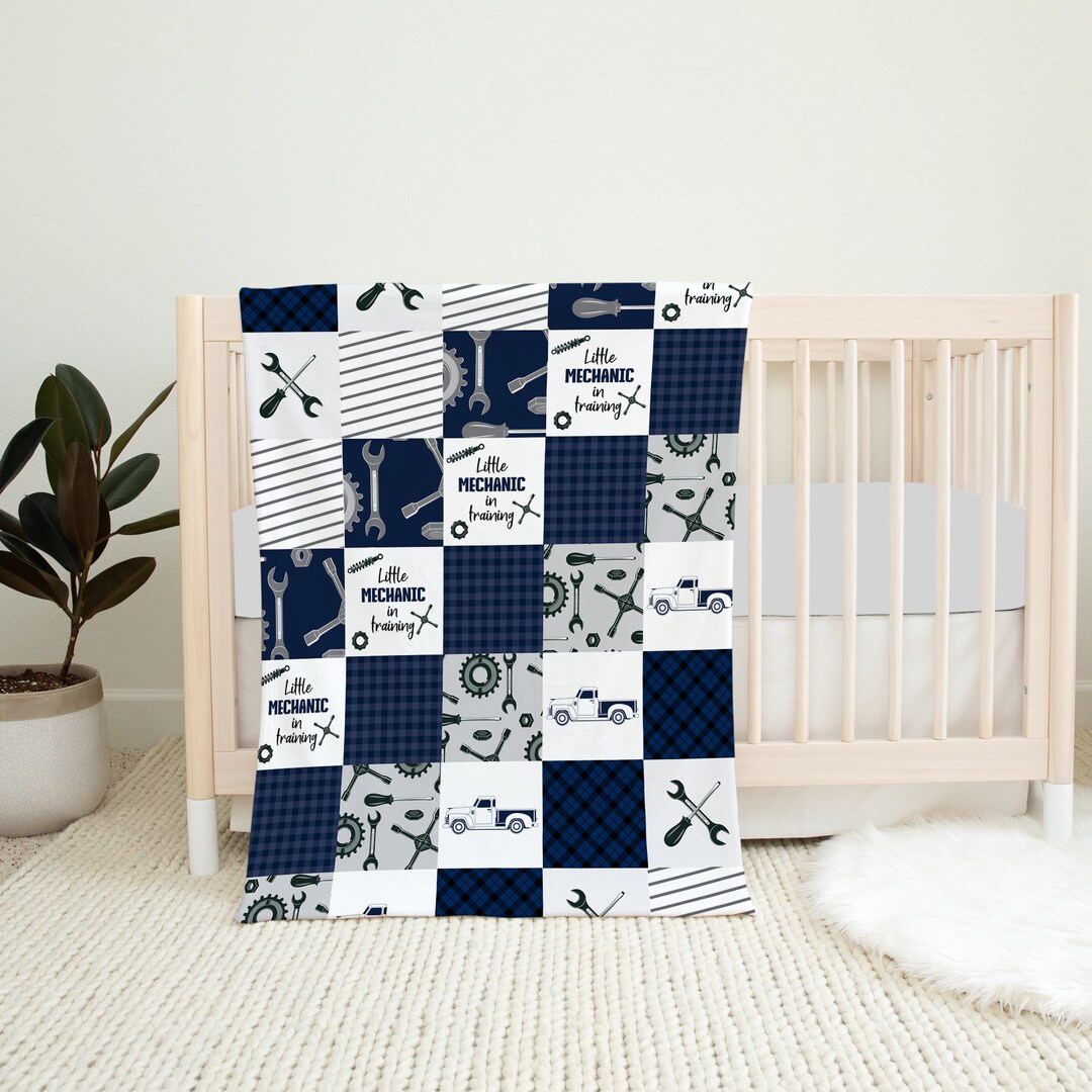 Blue Mechanic Baby Blanket, Baby Boy Blanket, Mechanic Crib Bedding ...