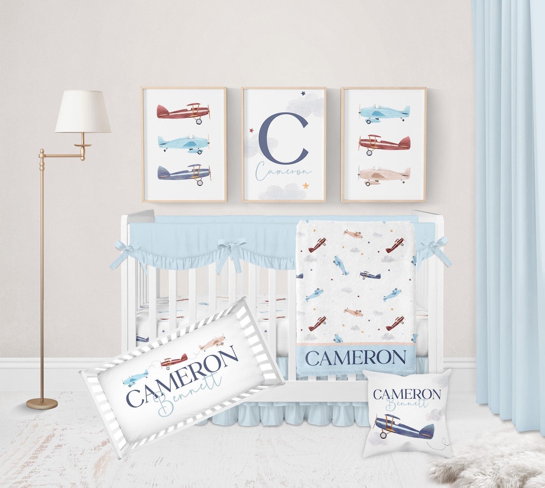 Airplane Crib Bedding Set Boy, Baby Boy Crib Bedding, Airplane Nursery ...
