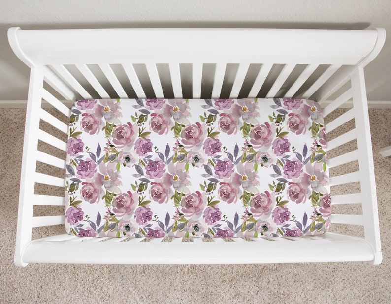 Purple Floral Crib Sheet, Purple Crib Sheets, Floral Nursery ...