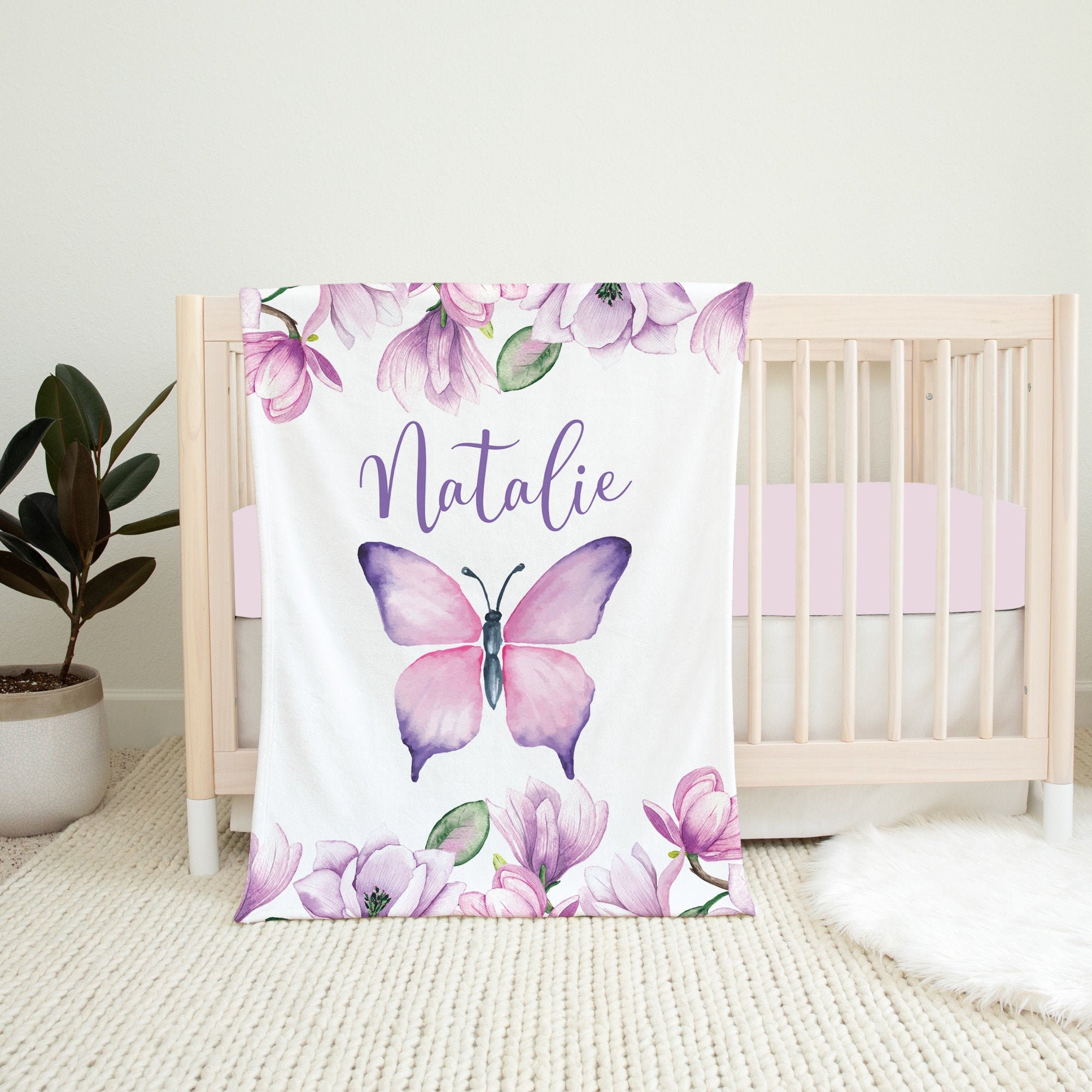 Personalized Butterfly Baby Blanket, Floral Baby Girl Blanket, Baby ...