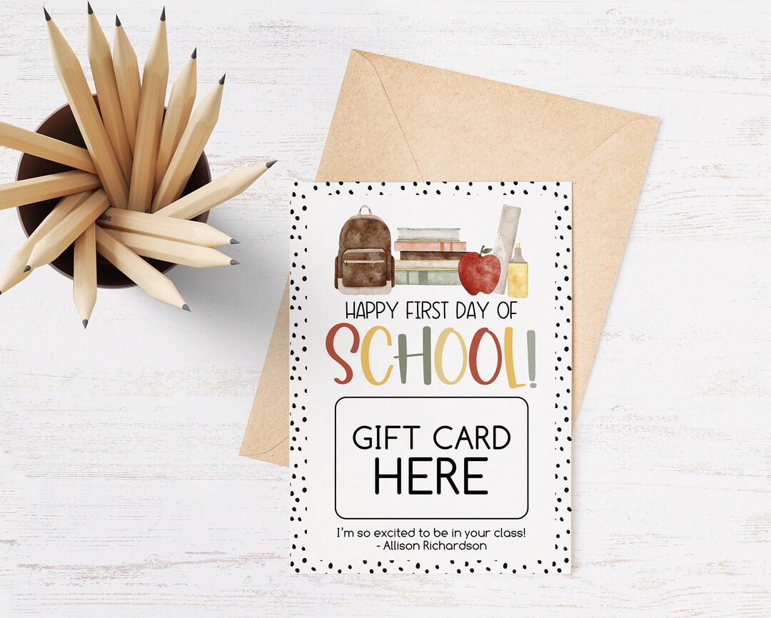 Happy First Day of School Gift Card Holder, Editable Back to School ...