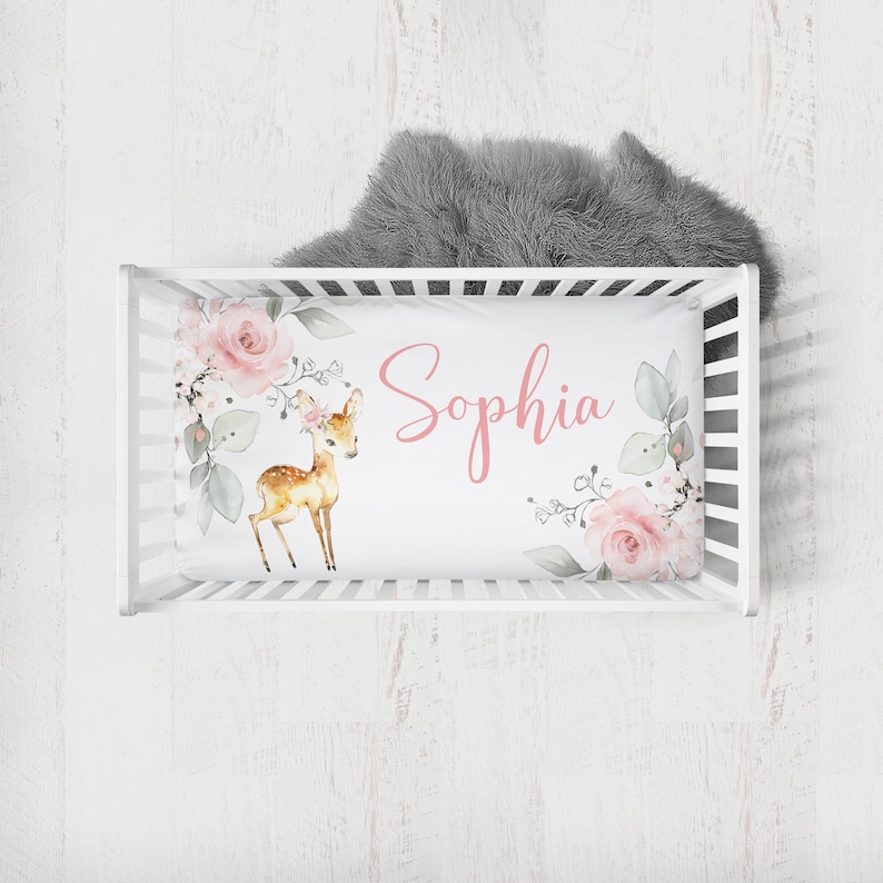Fawn Crib Bedding Set, Baby Girl Crib Bedding, Pink Floral Crib Bedding ...
