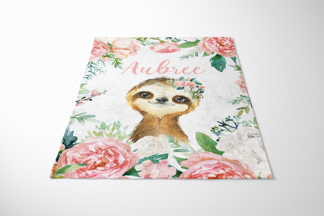 Floral Sloth Baby Blanket Sloth Nursery Personalized Name - Etsy