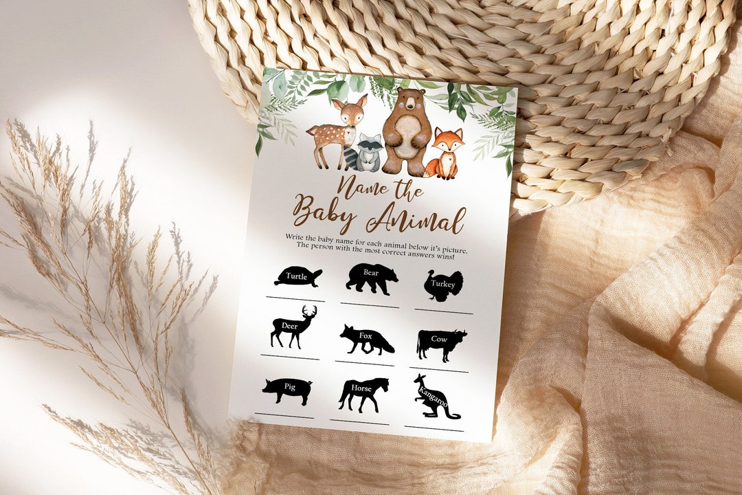 Woodland Baby Shower Game, Name the Baby Animal Game, Woodland Baby ...