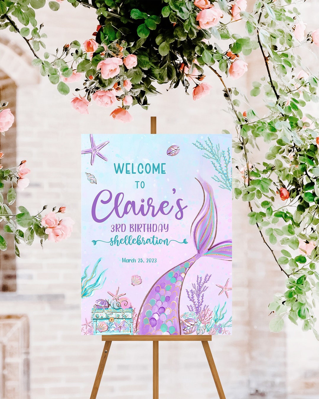 Mermaid Birthday Welcome Sign, Girl Birthday Welcome Sign, Mermaid ...
