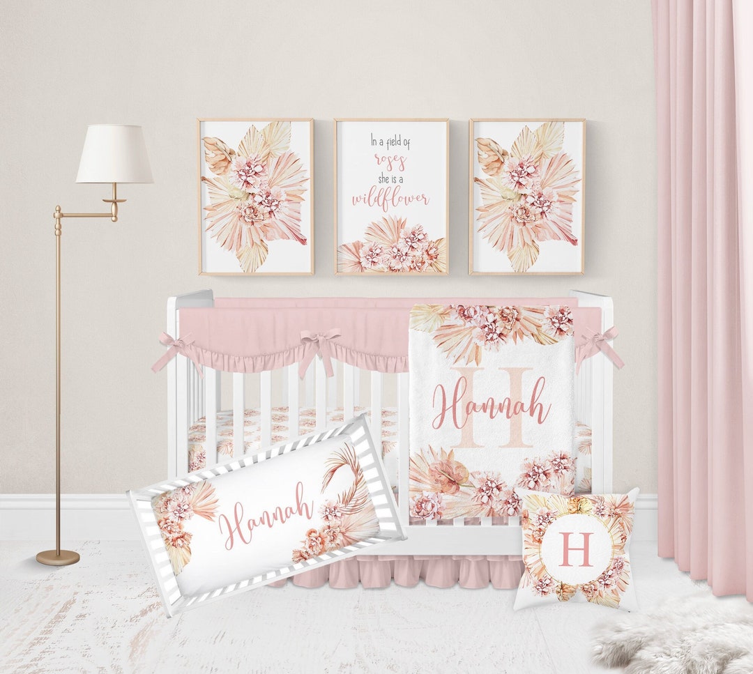 Boho Crib Bedding Set Girl, Baby Girl Crib Bedding, Floral Crib Bedding ...